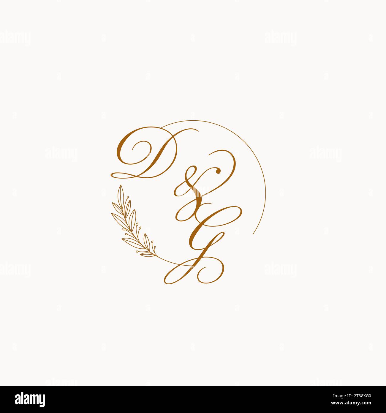 Initials DG wedding monogram logo with leaves and elegant circular ...