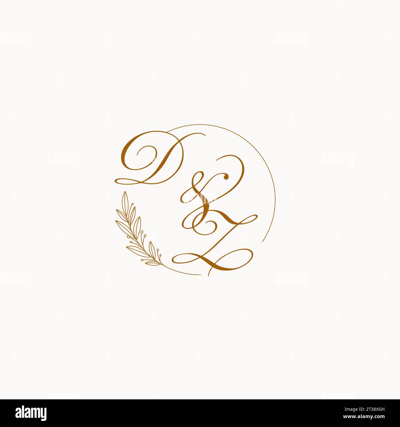 Initials DZ wedding monogram logo with leaves and elegant circular ...