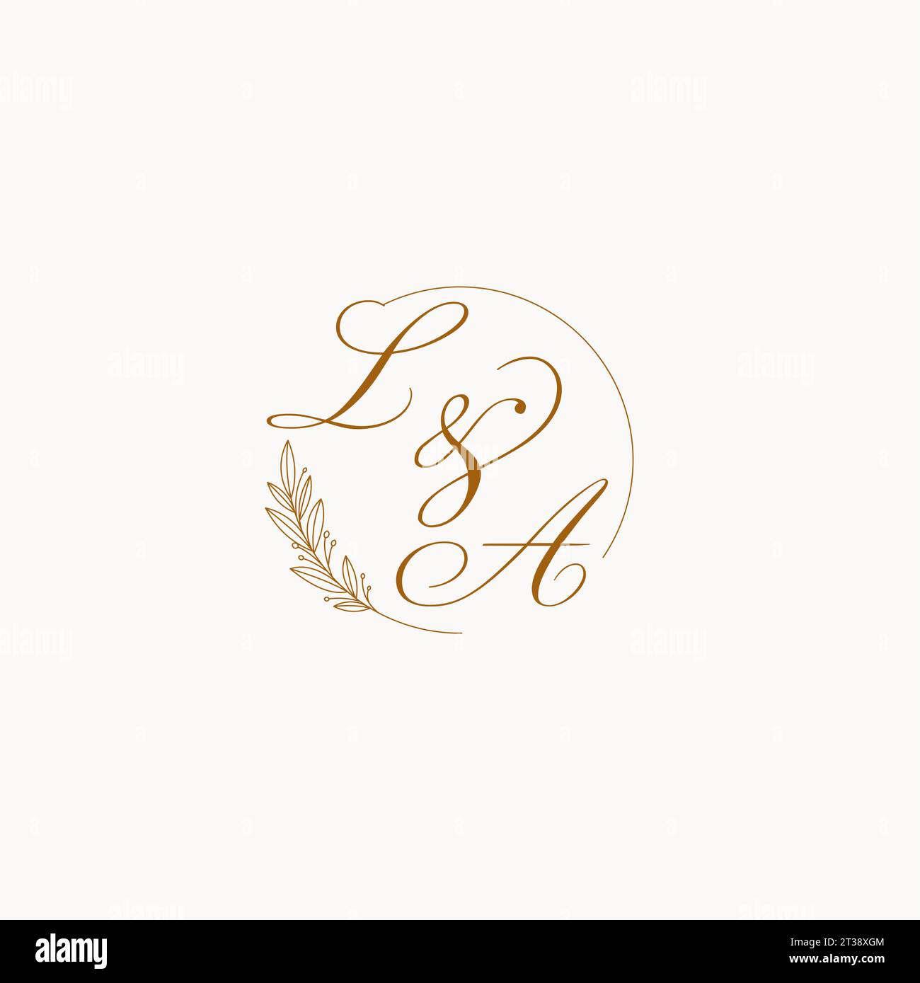 Initials LA wedding monogram logo with leaves and elegant circular ...