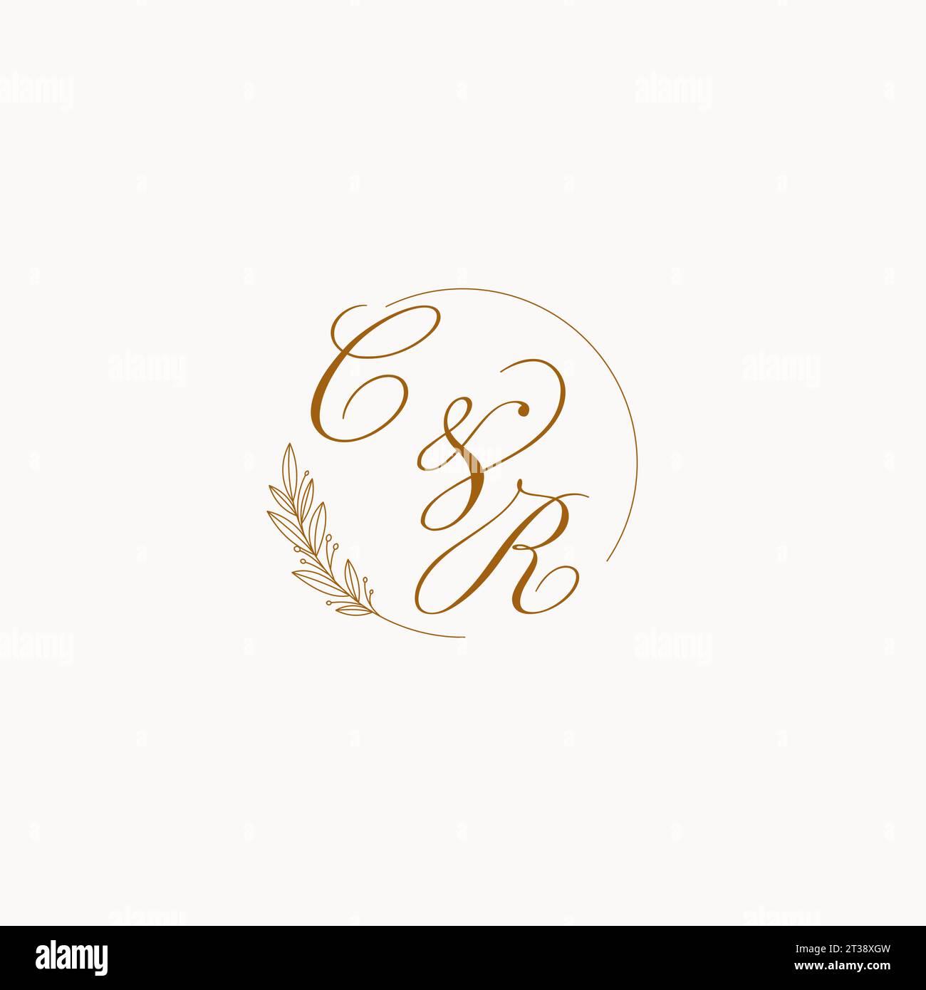 Initials CR wedding monogram logo with leaves and elegant circular lines vector graphic Stock ...