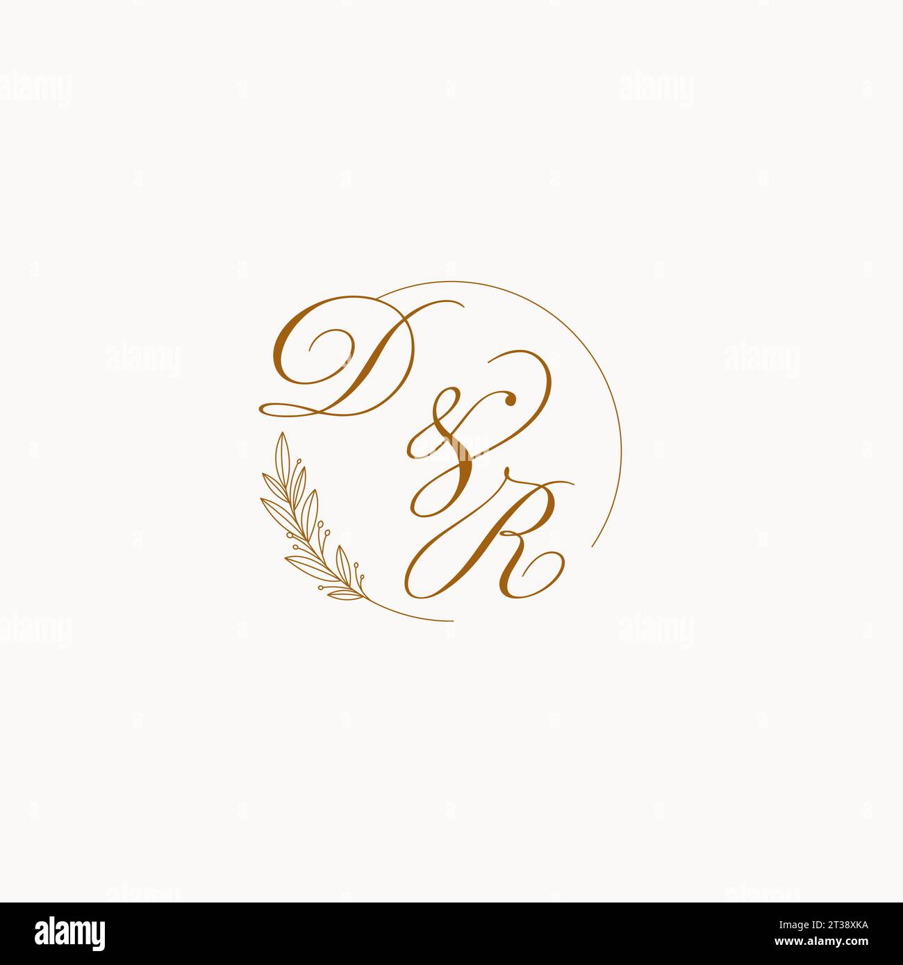 Initials DR wedding monogram logo with leaves and elegant circular lines vector graphic Stock ...