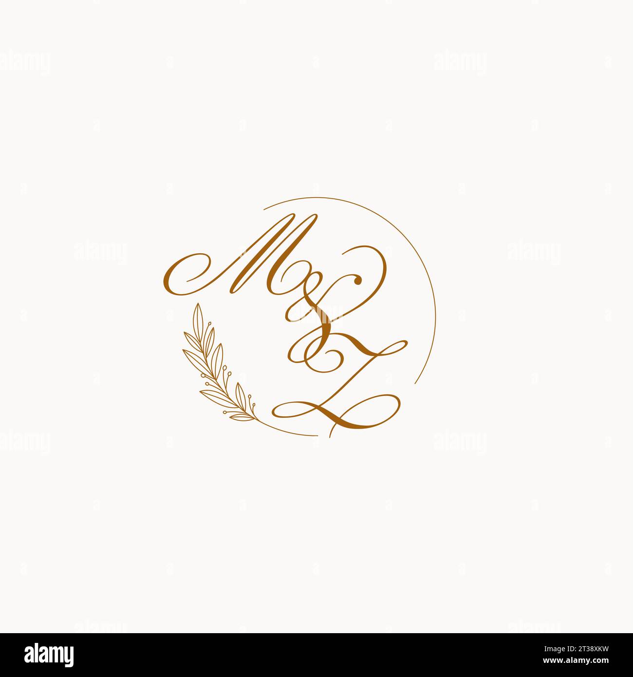 Initials MZ wedding monogram logo with leaves and elegant circular ...
