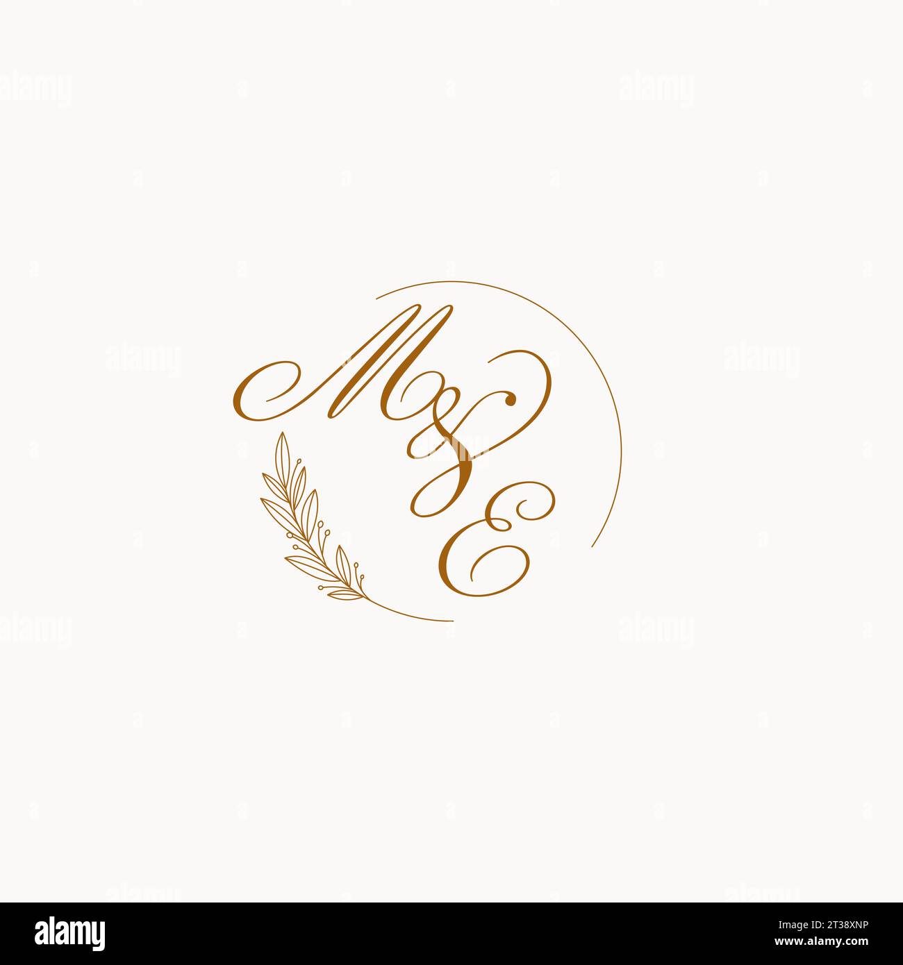 Initials ME wedding monogram logo with leaves and elegant circular ...