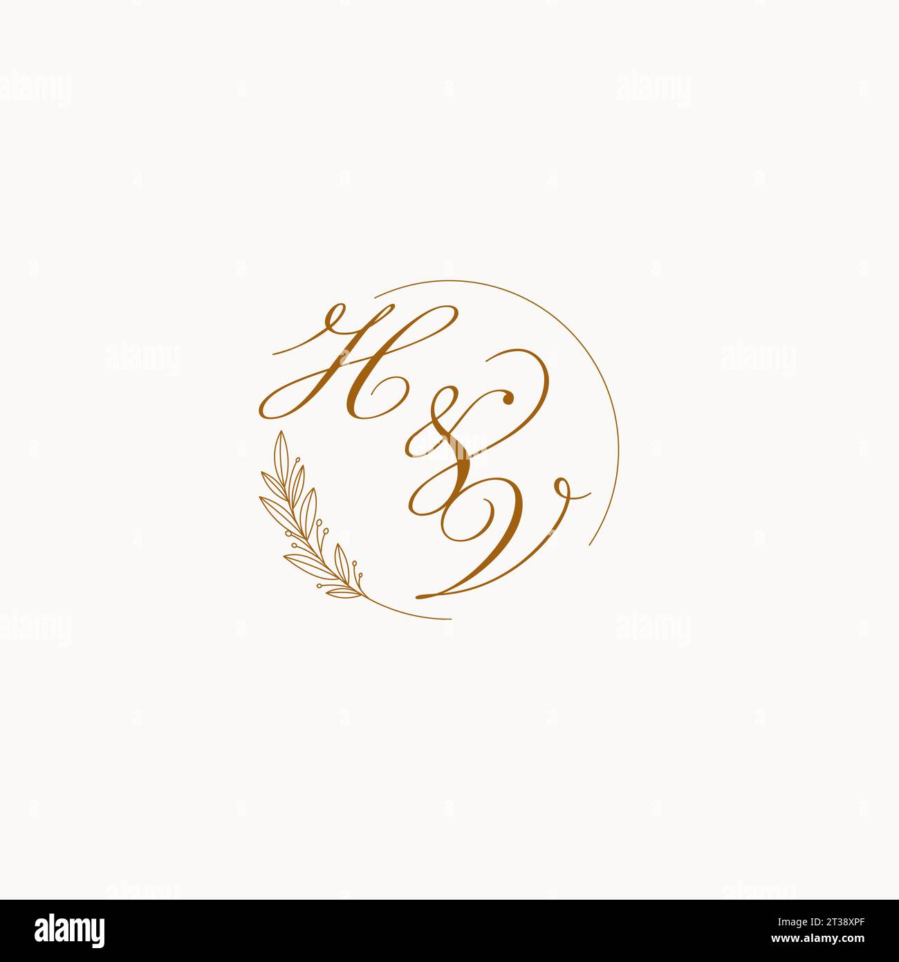 Initials HV wedding monogram logo with leaves and elegant circular lines vector graphic Stock ...