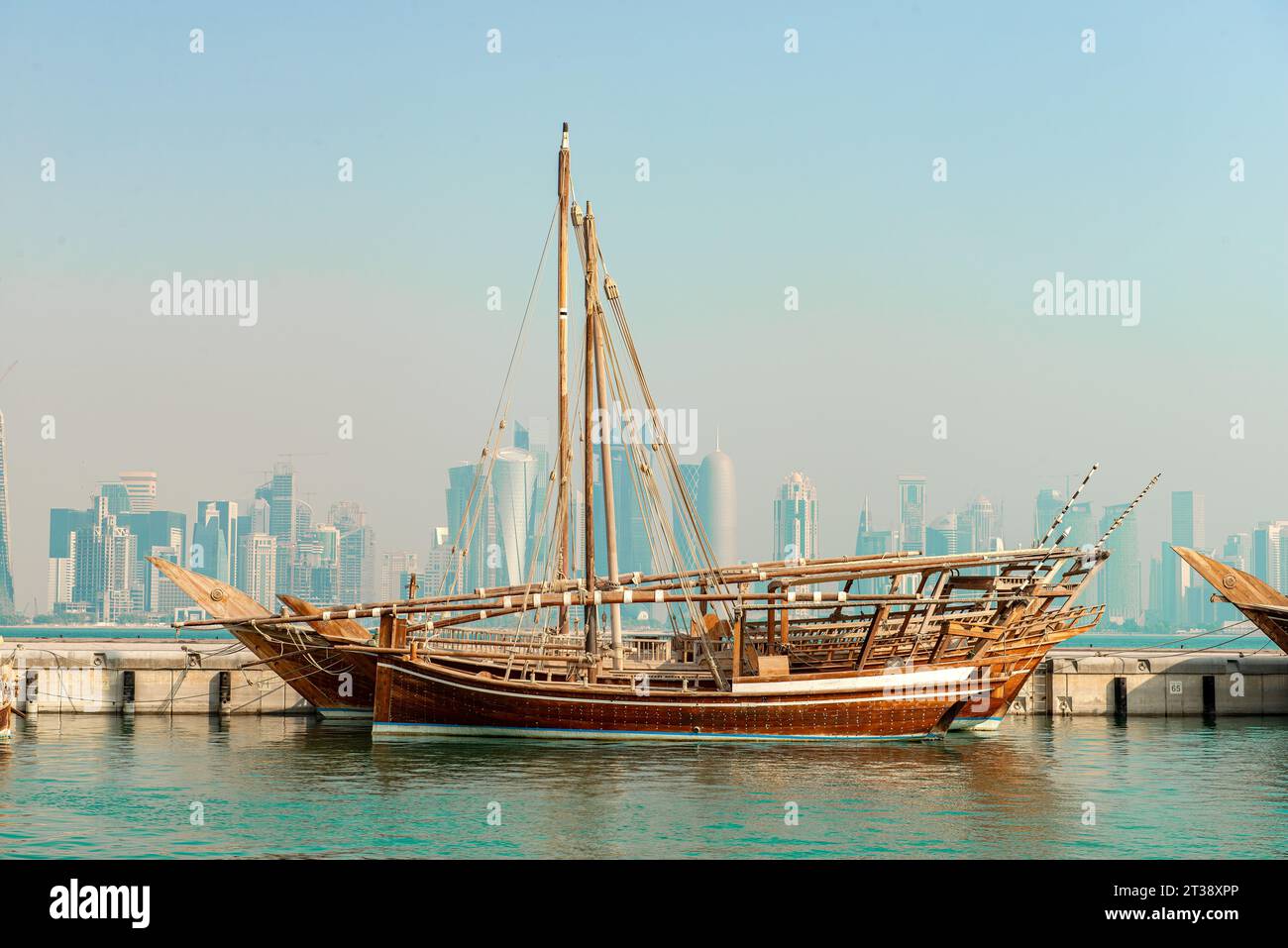 The traditional dhow on Doha Corniche, a waterfront promenade along ...
