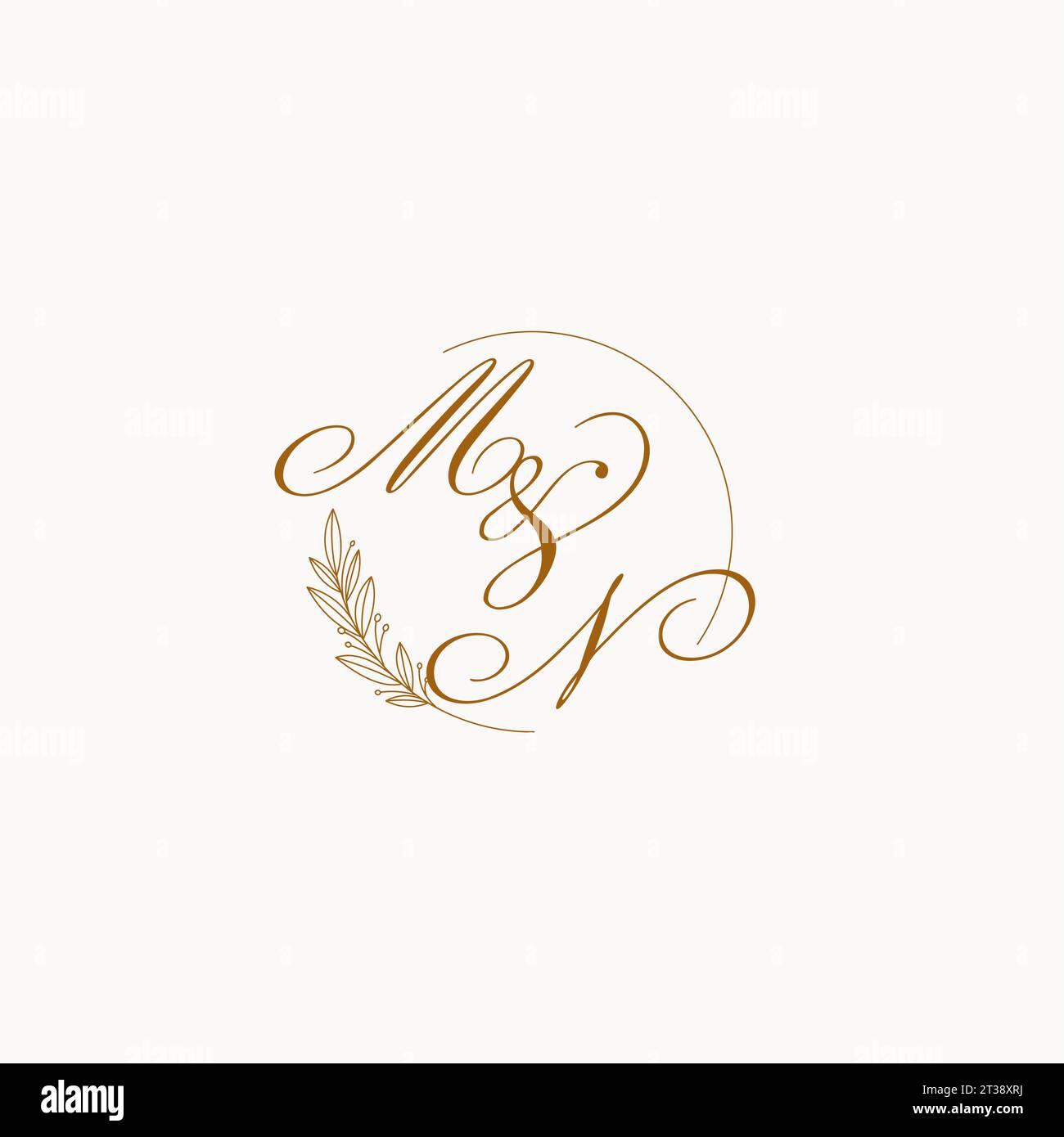 Initials MN wedding monogram logo with leaves and elegant circular ...