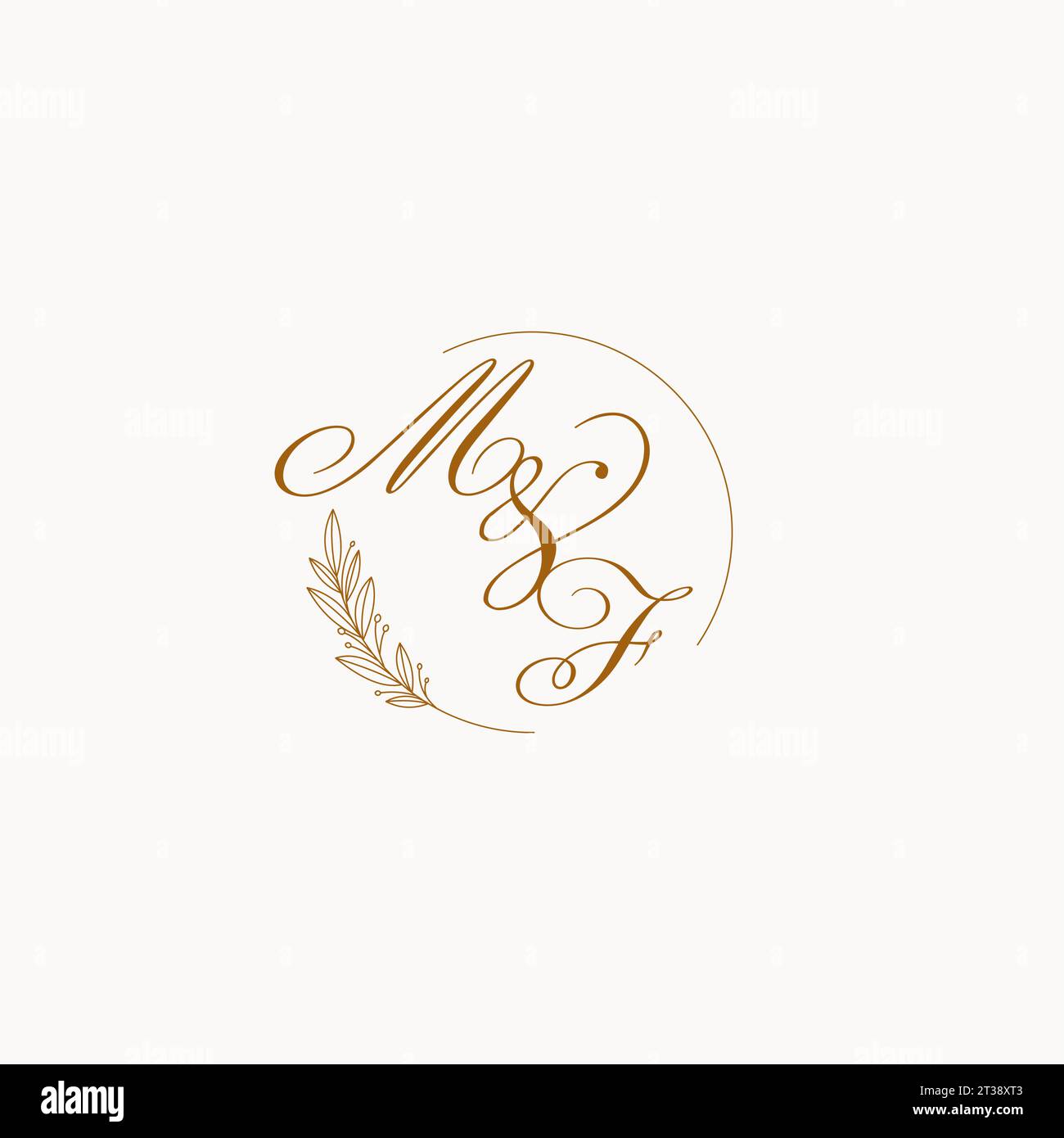 Initials MF wedding monogram logo with leaves and elegant circular ...