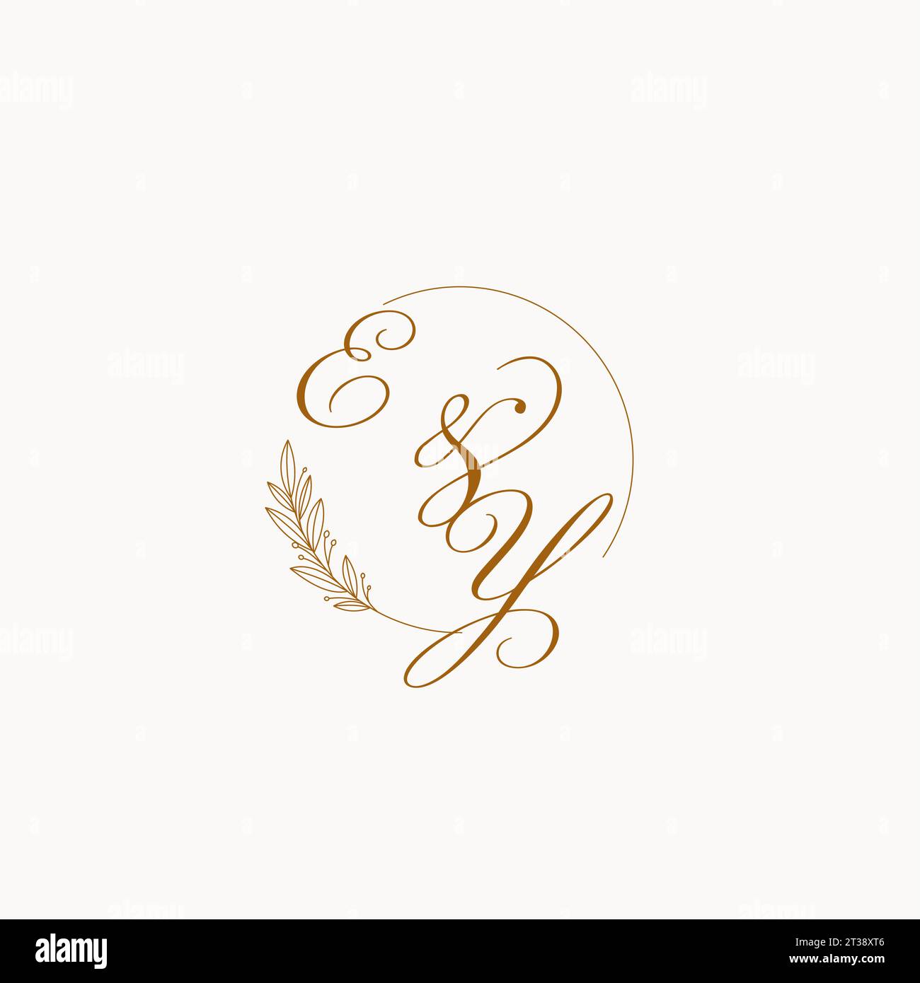 Initials EY wedding monogram logo with leaves and elegant circular ...