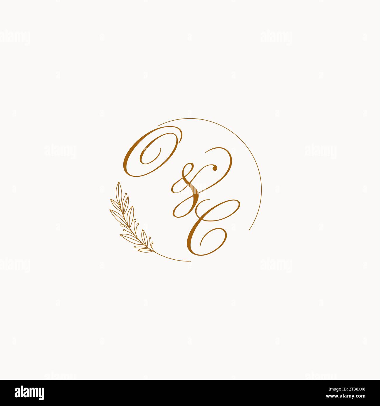 Initials OC wedding monogram logo with leaves and elegant circular ...