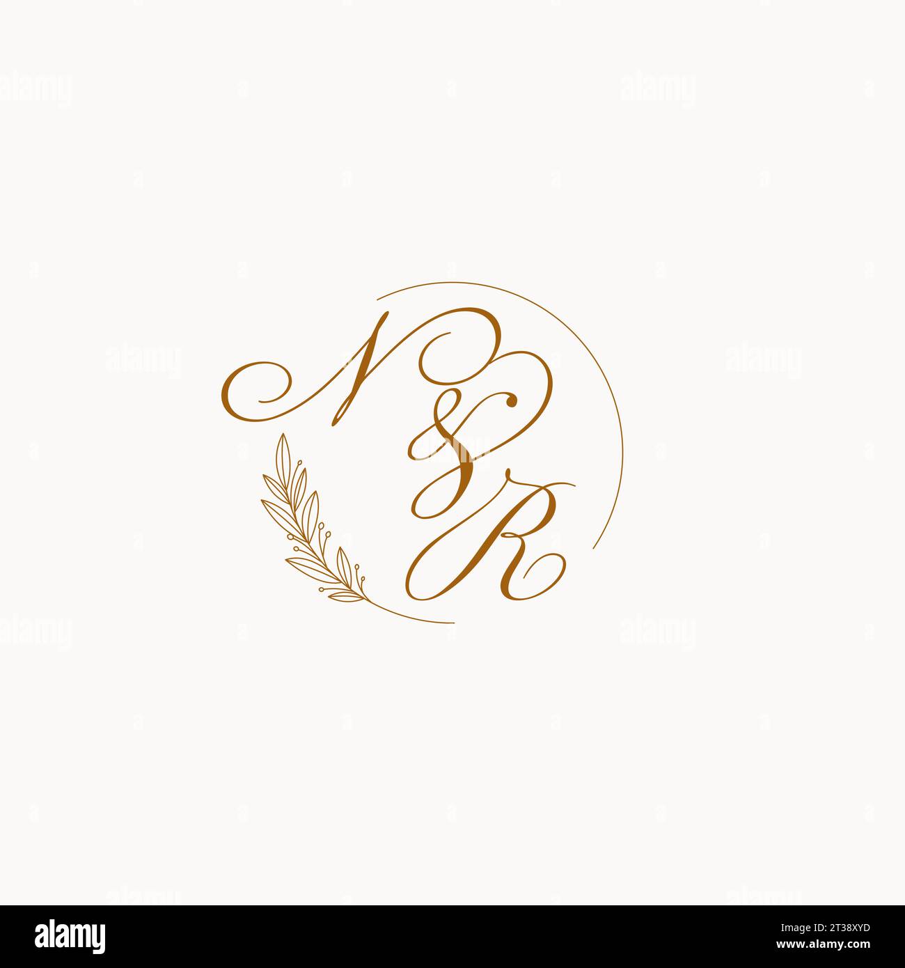 Initials NR wedding monogram logo with leaves and elegant circular lines vector graphic Stock ...