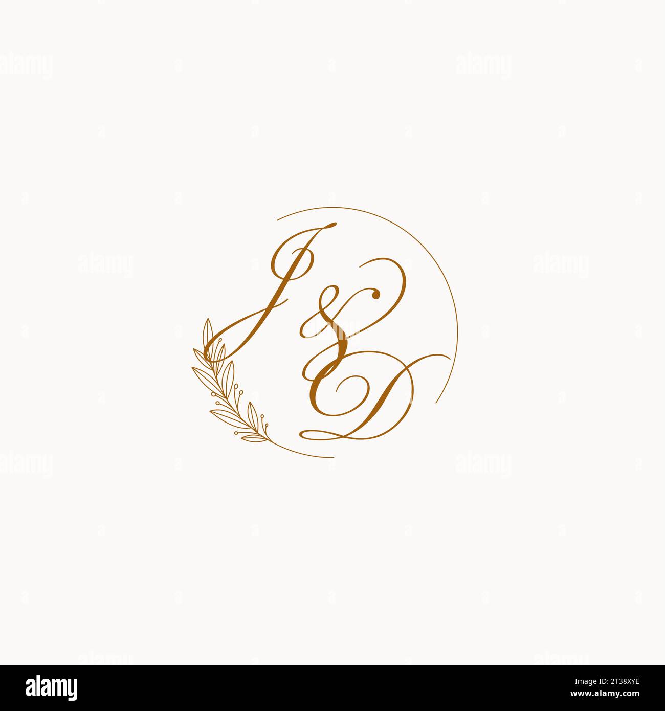 Initials JD wedding monogram logo with leaves and elegant circular ...