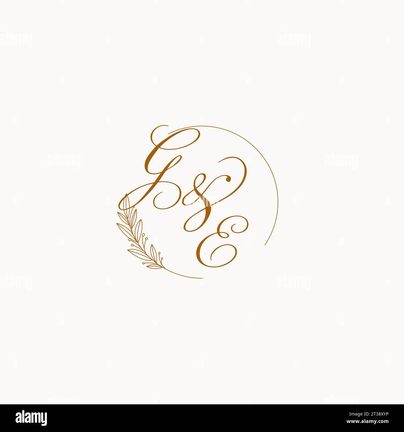 Initials GE wedding monogram logo with leaves and elegant circular ...