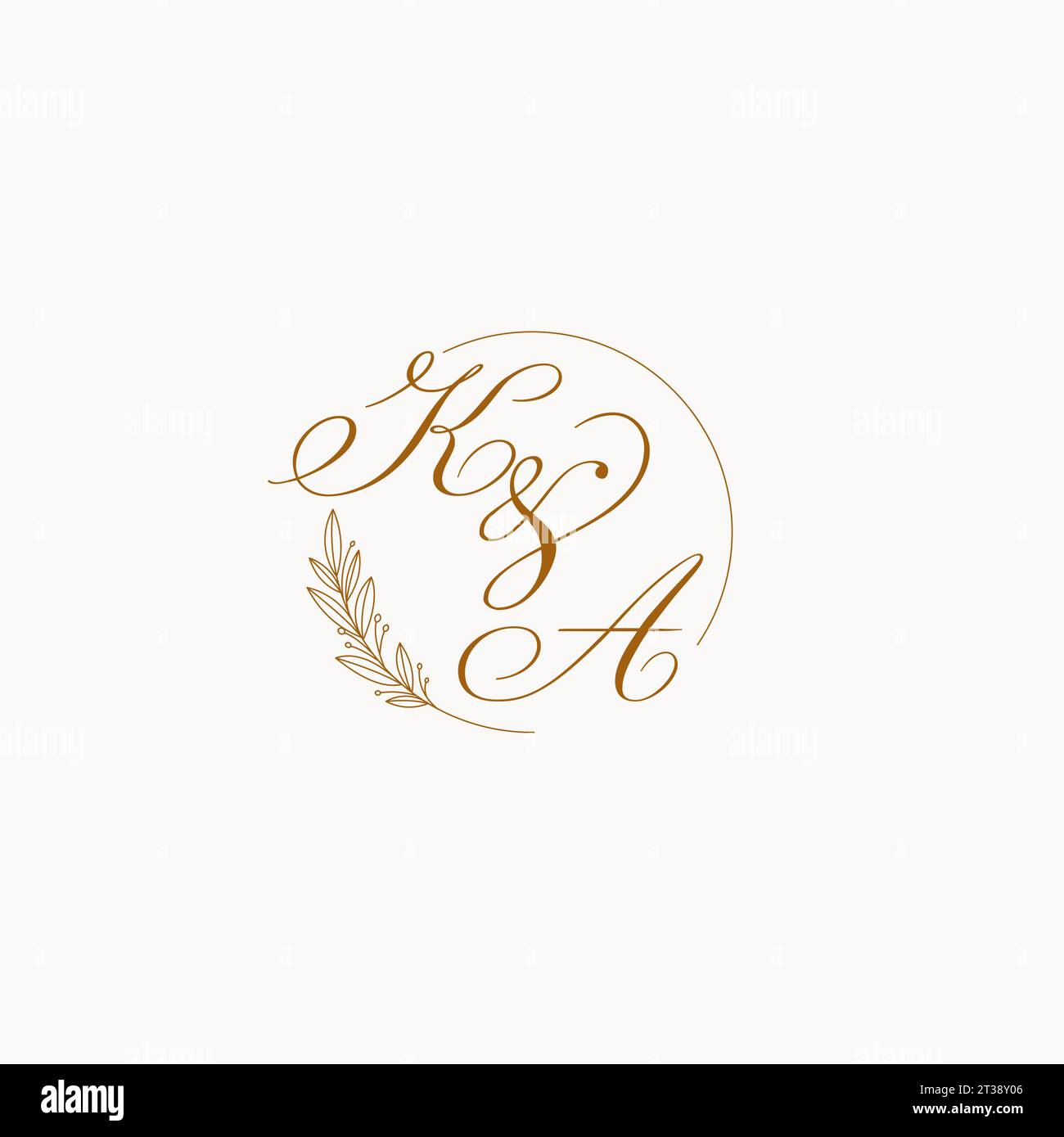 Initials KA wedding monogram logo with leaves and elegant circular ...