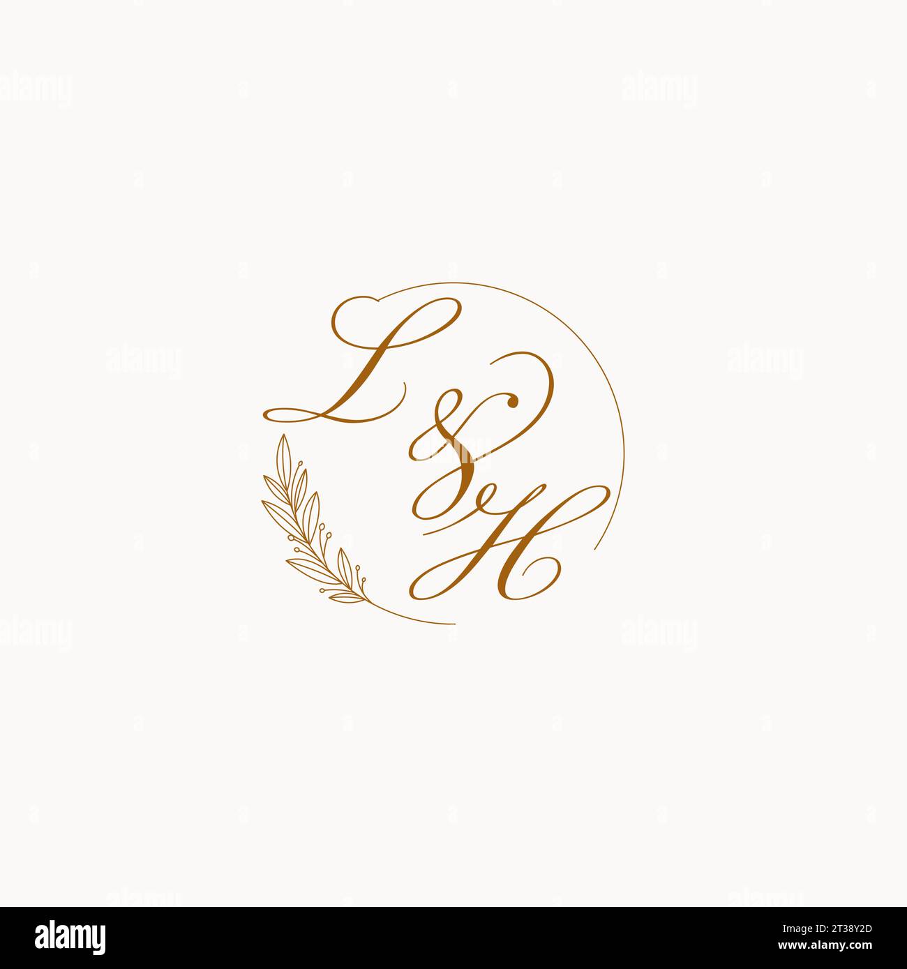 Initials Lh Wedding Monogram Logo With Leaves And Elegant Circular