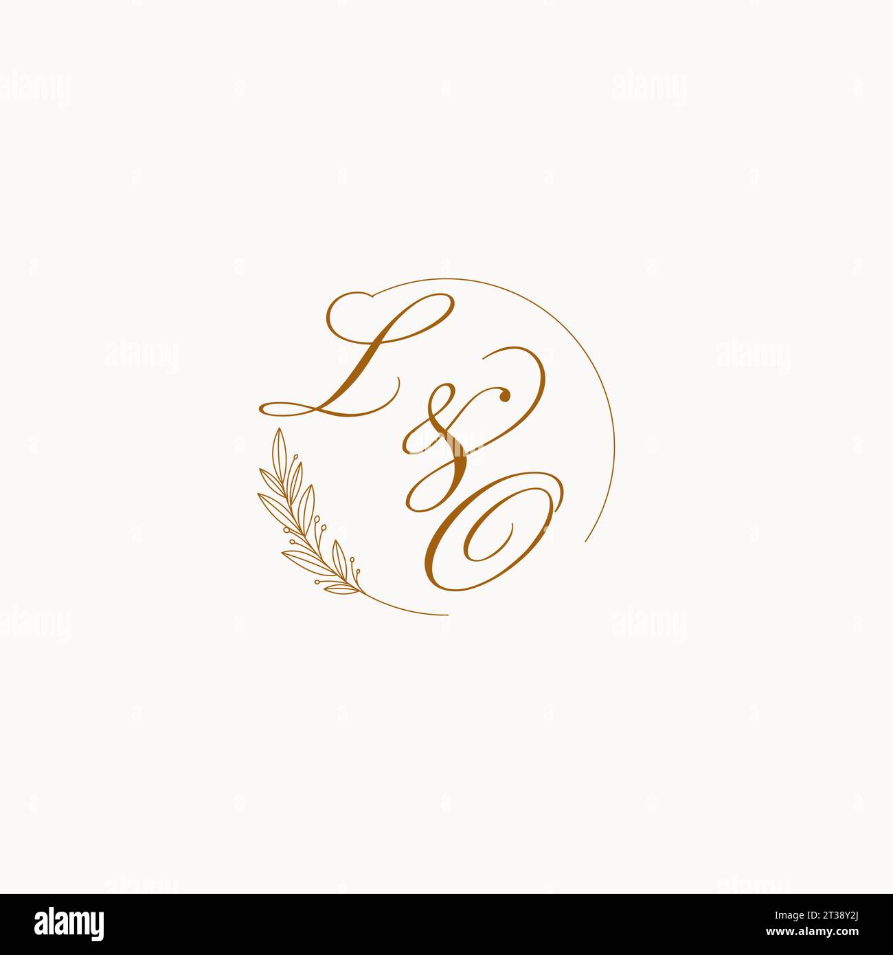 Initials LO wedding monogram logo with leaves and elegant circular ...