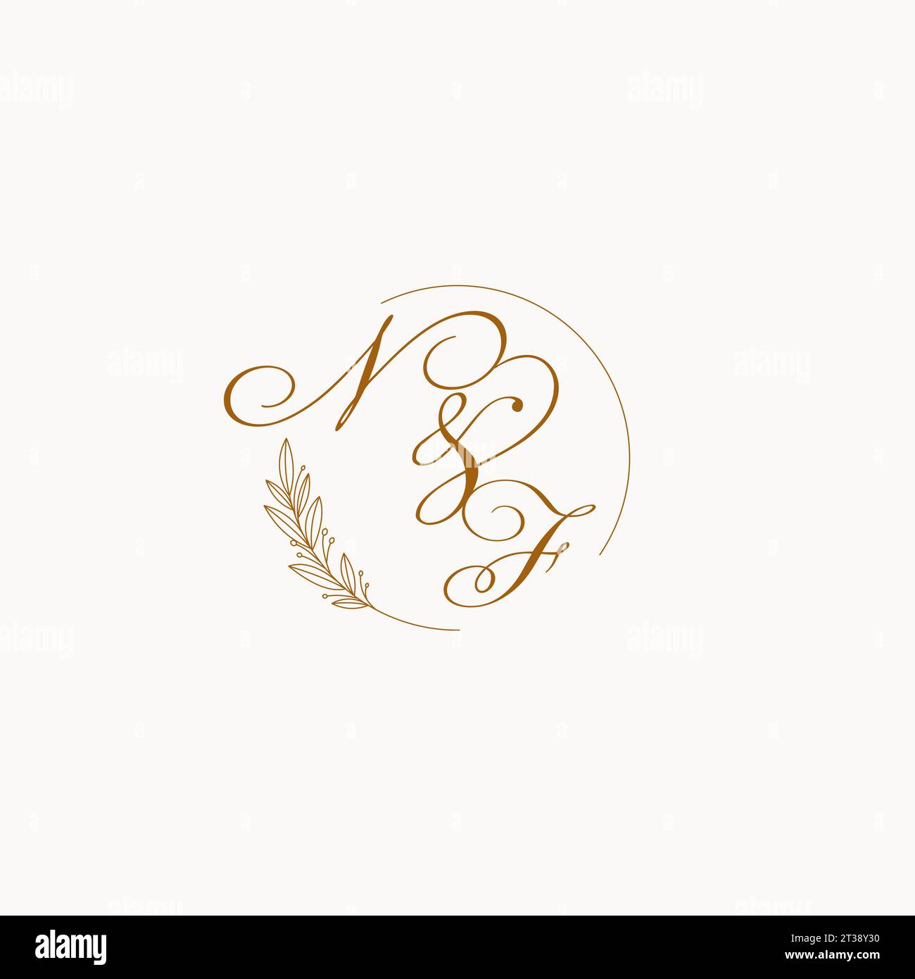 Initials NF wedding monogram logo with leaves and elegant circular ...