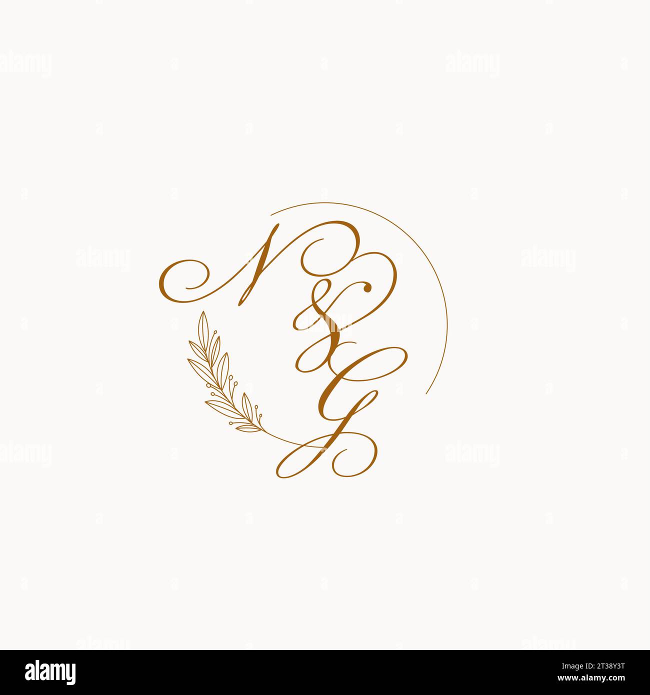 Initials NG wedding monogram logo with leaves and elegant circular ...