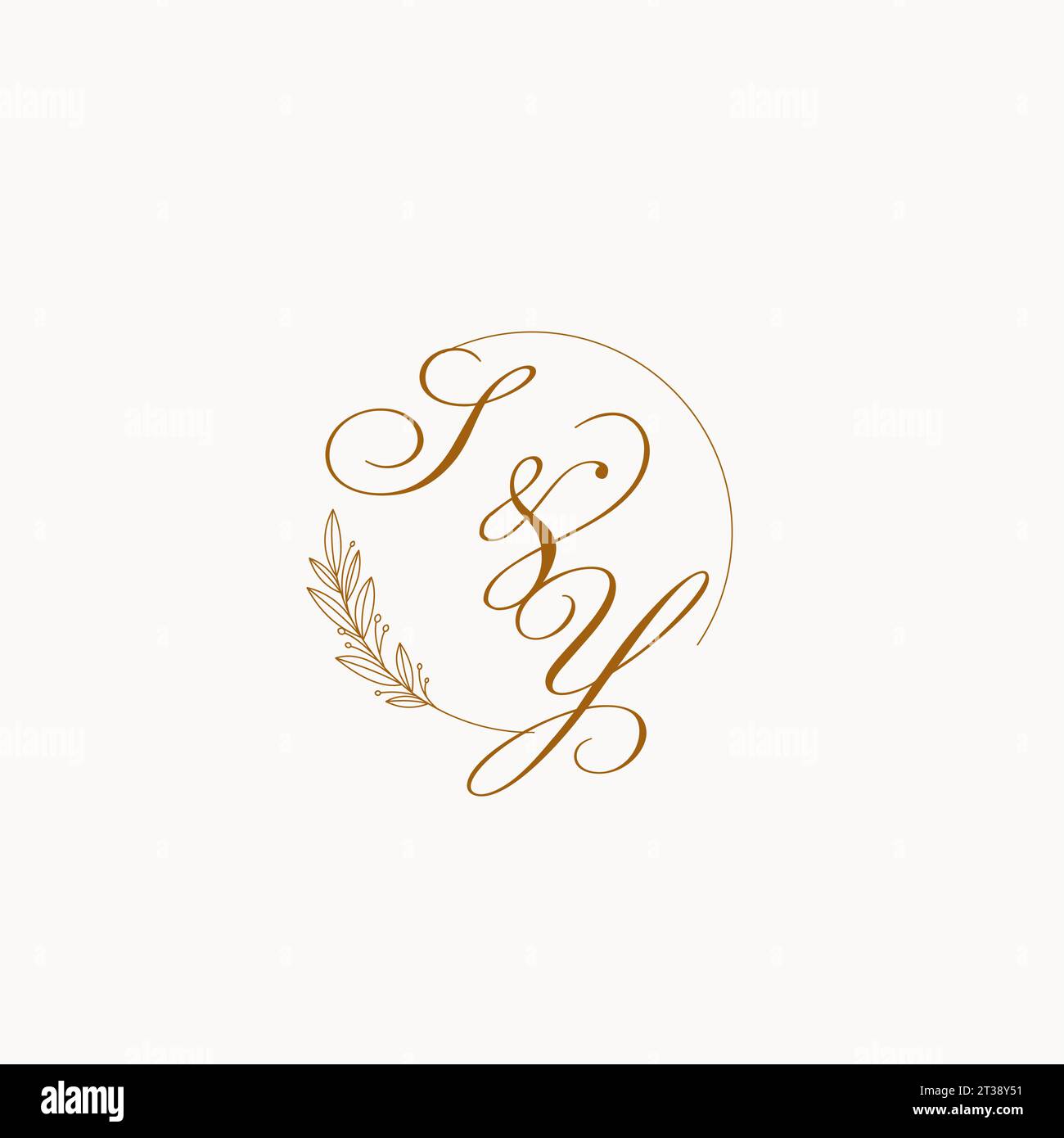 Initials SY wedding monogram logo with leaves and elegant circular ...