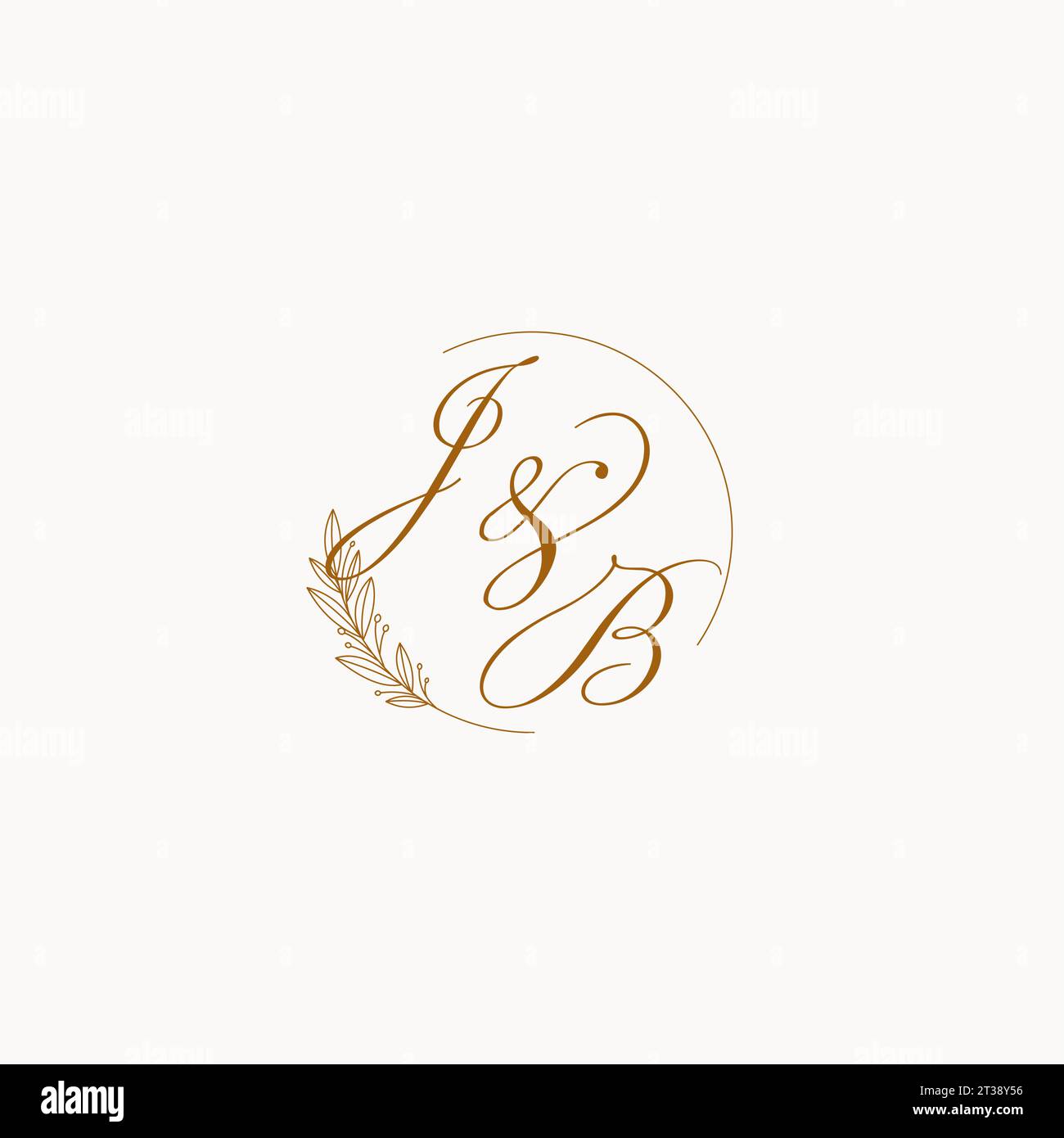 Initials JB wedding monogram logo with leaves and elegant circular ...
