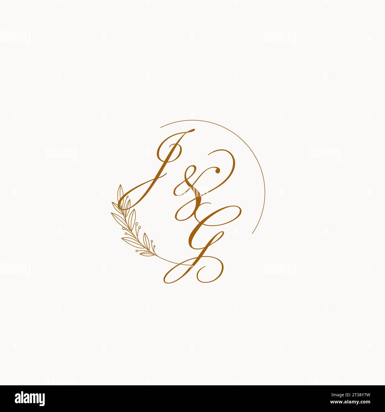 Initials Jg Wedding Monogram Logo With Leaves And Elegant Circular