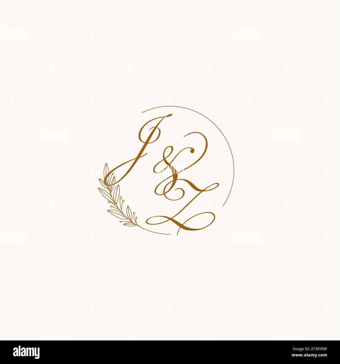Initials JZ wedding monogram logo with leaves and elegant circular ...
