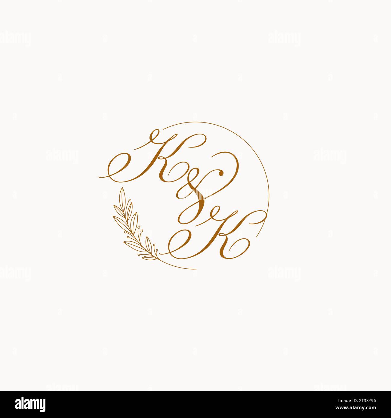 Initials KK wedding monogram logo with leaves and elegant circular ...