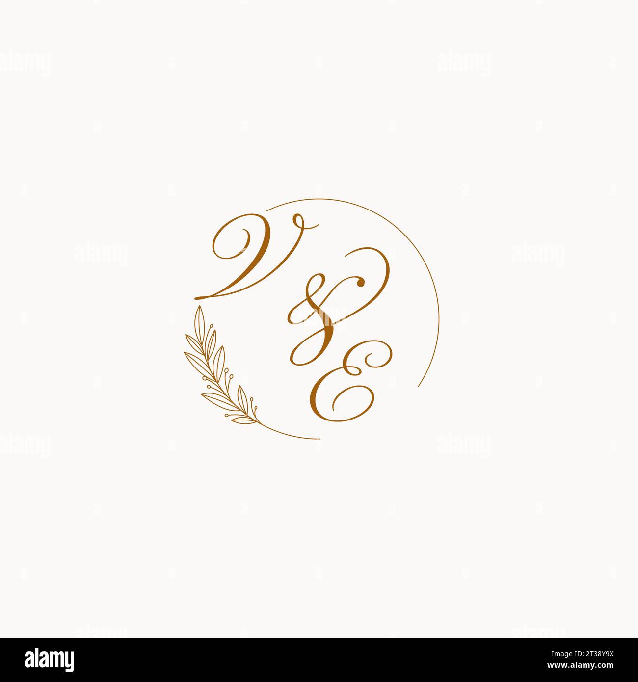 Initials VE wedding monogram logo with leaves and elegant circular lines vector graphic Stock ...