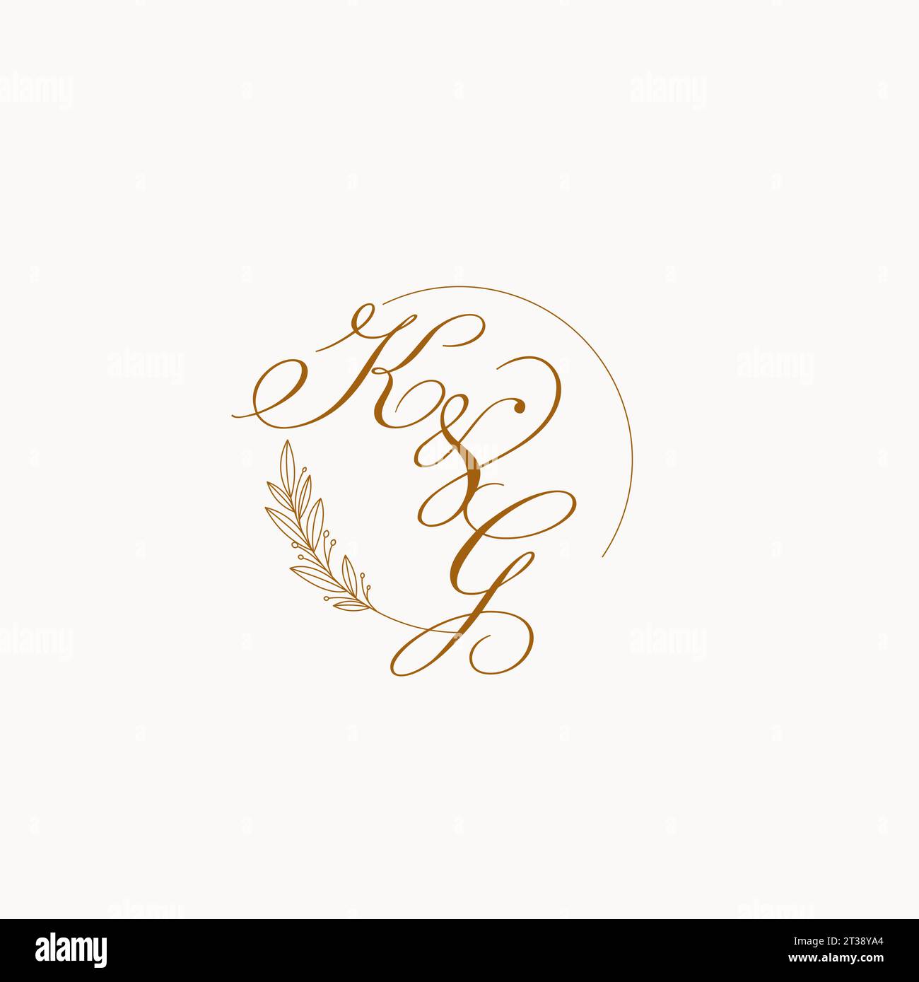 Initials KG wedding monogram logo with leaves and elegant circular ...
