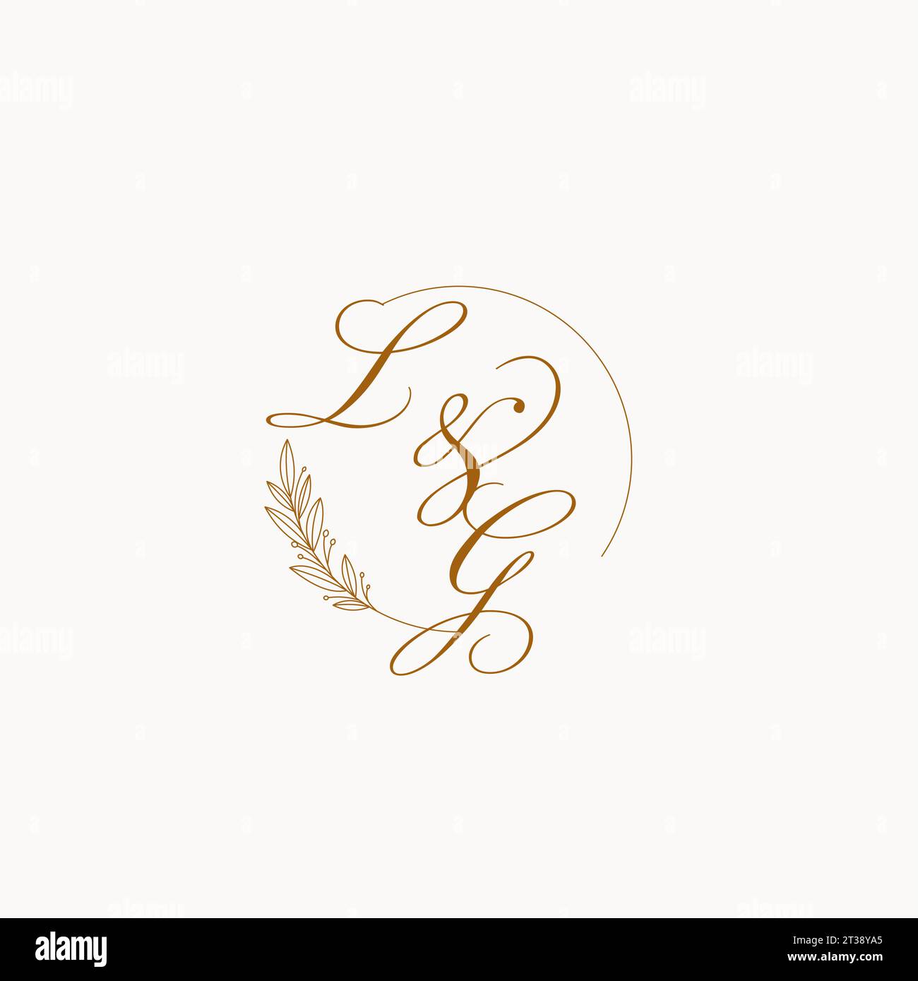 Initials LG wedding monogram logo with leaves and elegant circular ...
