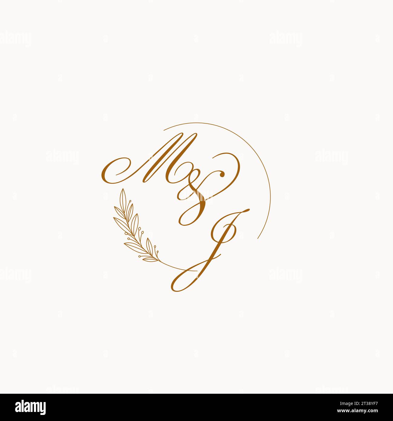 Initials MJ wedding monogram logo with leaves and elegant circular ...