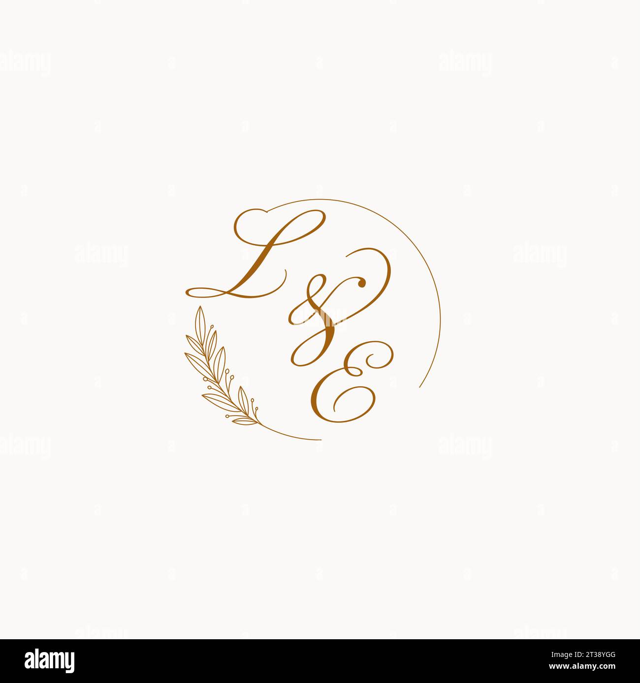 Initials LE wedding monogram logo with leaves and elegant circular ...