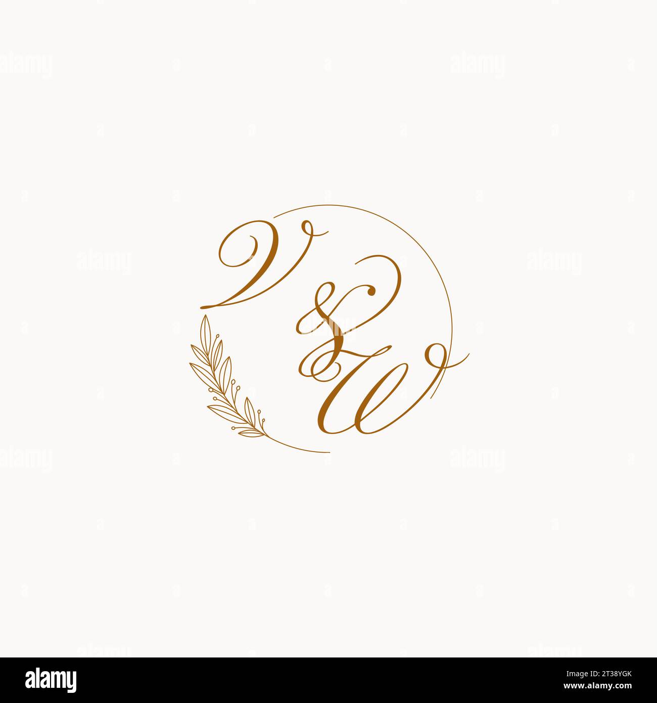 Initials VW wedding monogram logo with leaves and elegant circular ...