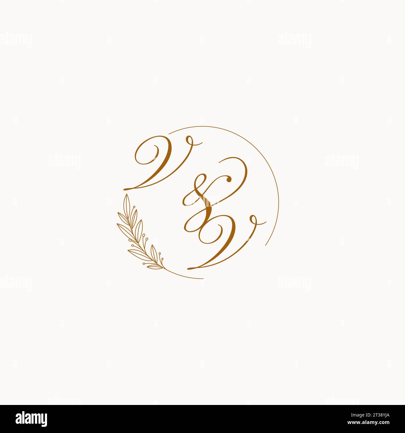 Initials VV wedding monogram logo with leaves and elegant circular ...