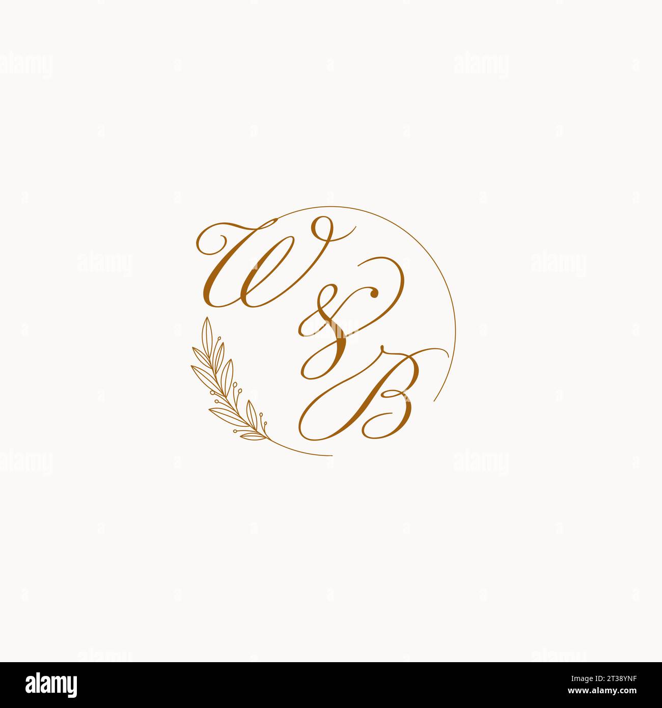 Initials WB wedding monogram logo with leaves and elegant circular ...