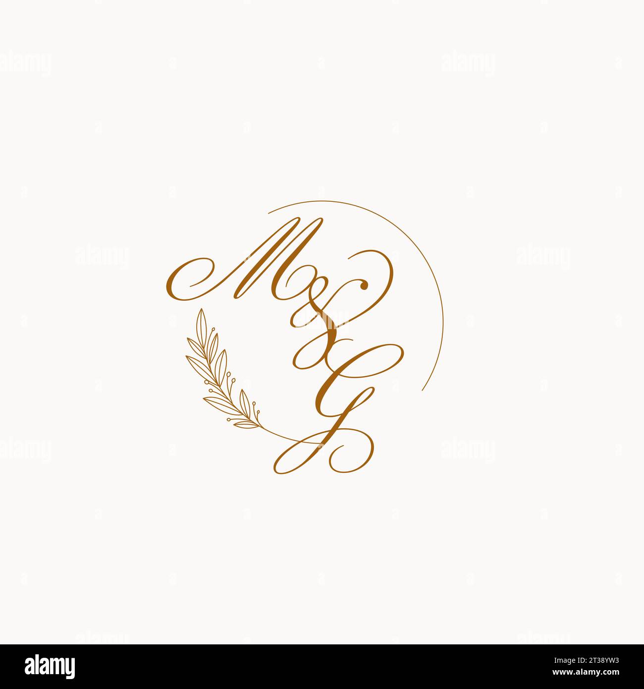 Initials MG wedding monogram logo with leaves and elegant circular lines vector graphic Stock ...