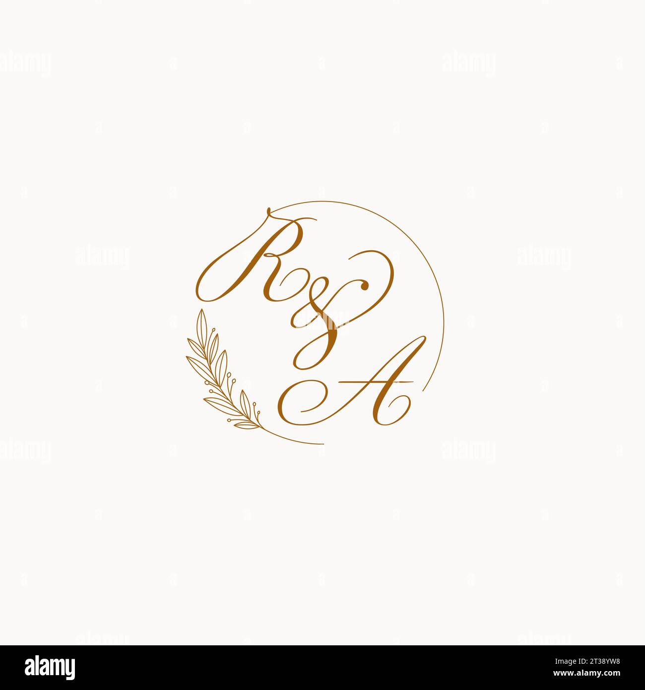 Initials RA wedding monogram logo with leaves and elegant circular ...