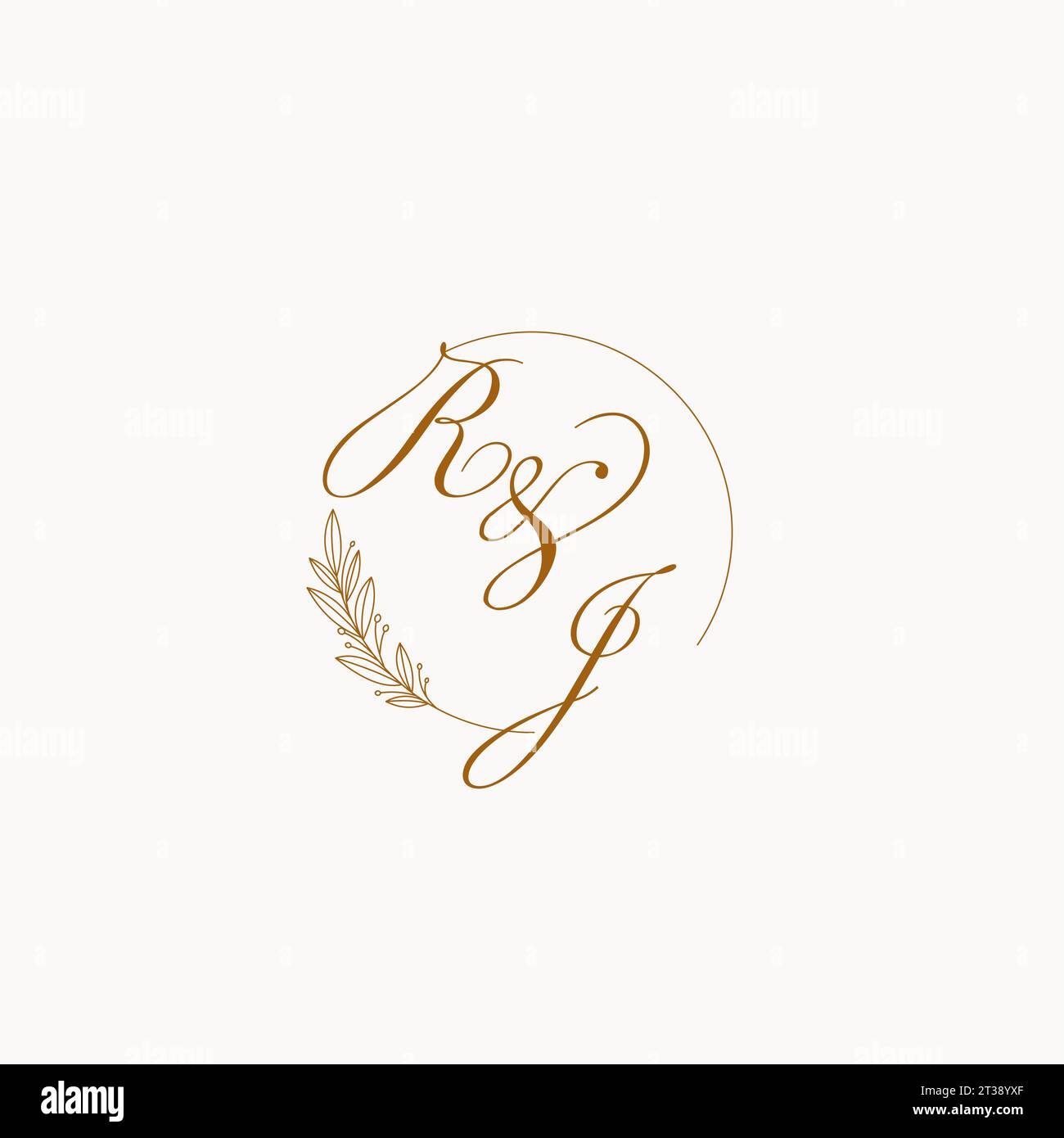 Initials RJ wedding monogram logo with leaves and elegant circular ...