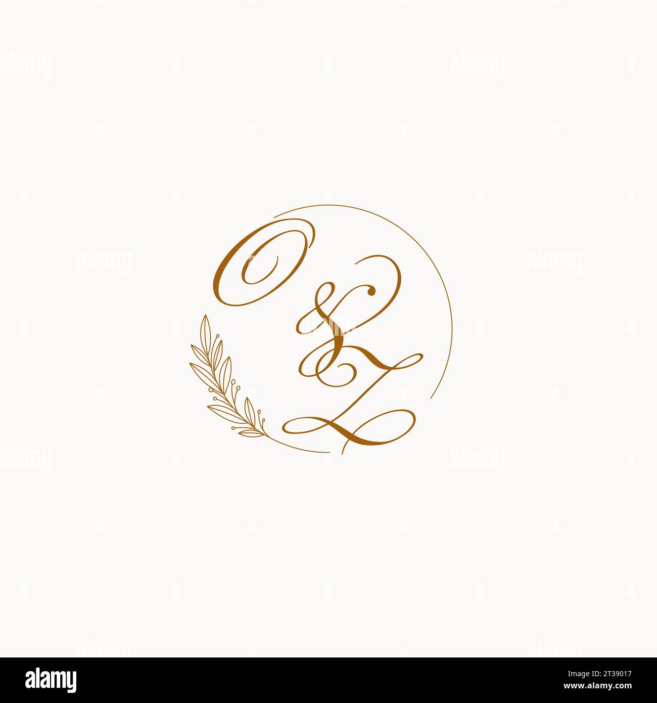 Initials OZ wedding monogram logo with leaves and elegant circular ...