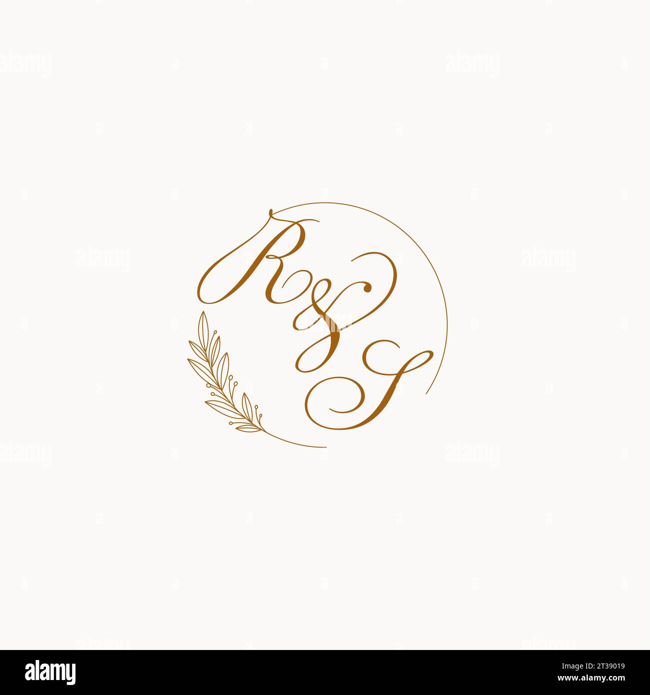 Initials RS wedding monogram logo with leaves and elegant circular ...