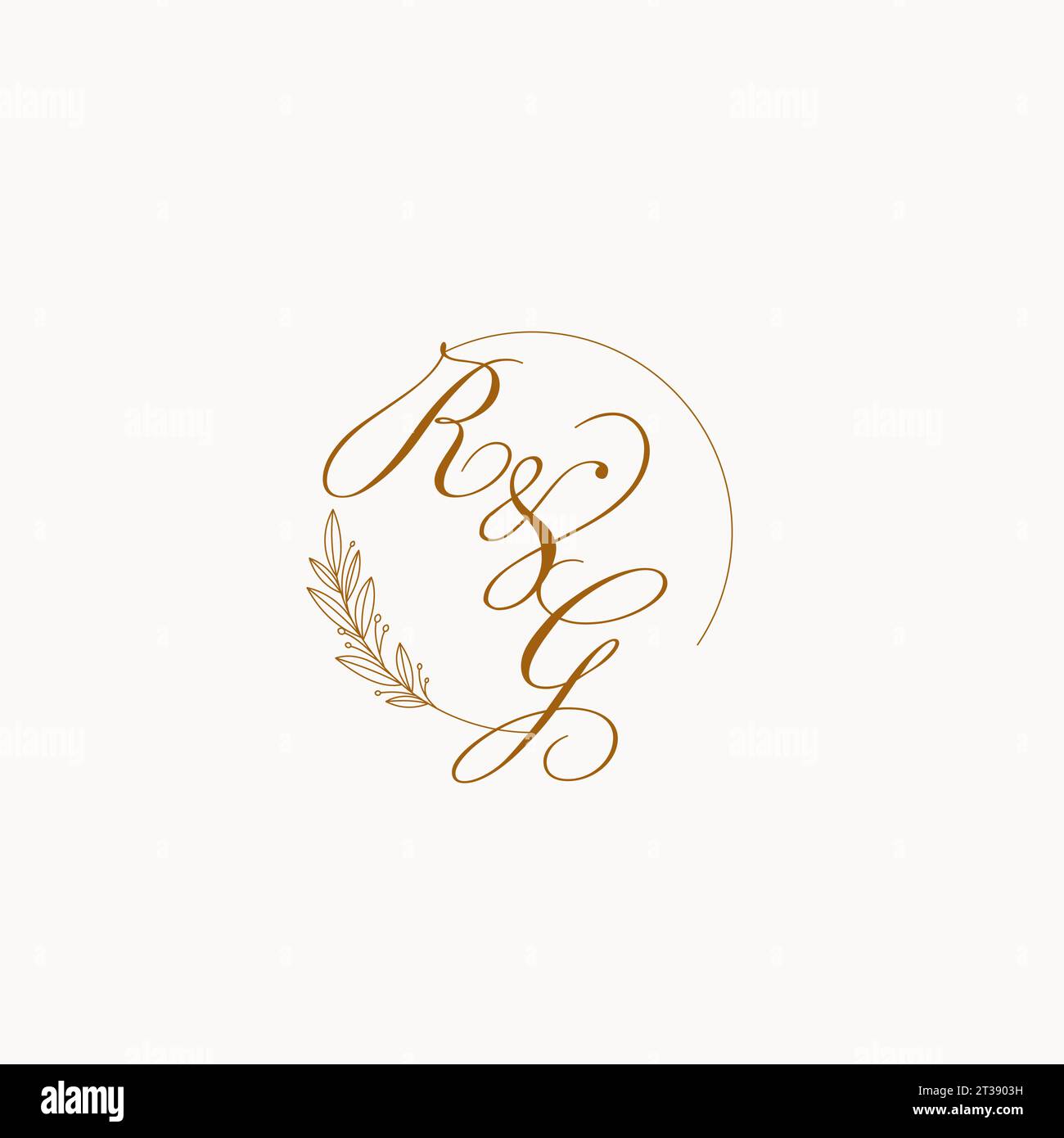Initials RG wedding monogram logo with leaves and elegant circular ...