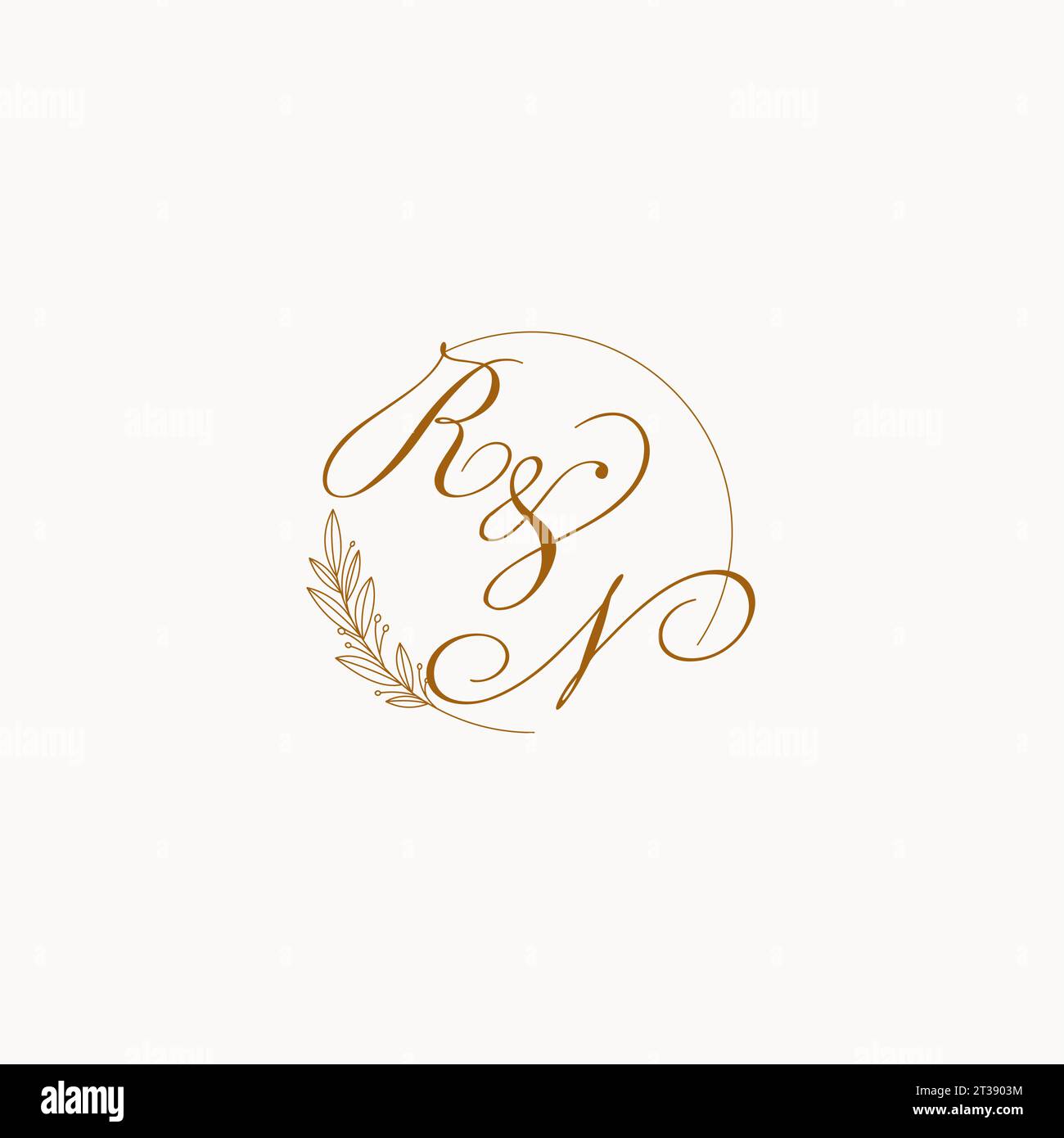 Initials RN wedding monogram logo with leaves and elegant circular ...