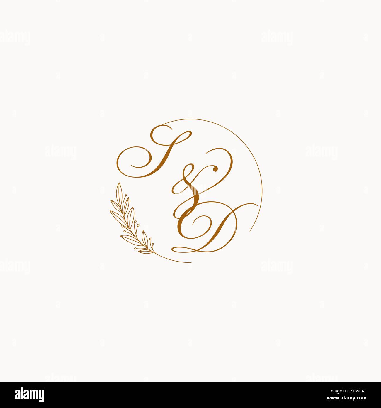 Initials SD wedding monogram logo with leaves and elegant circular ...