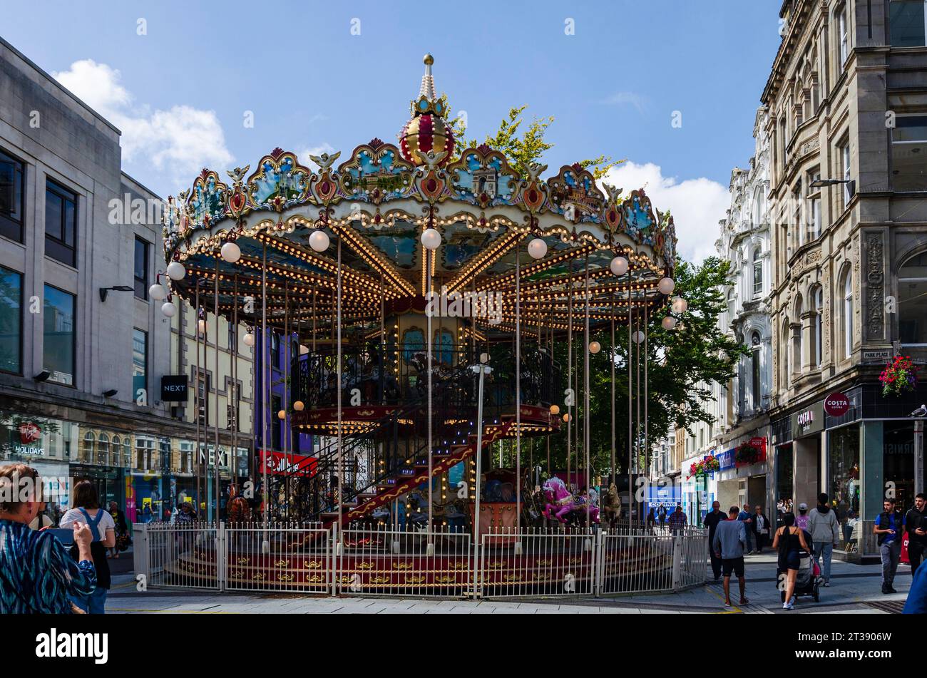 Cardiff, Glamorgan, Wales, August 11 2023 - A two tier carousel in the ...