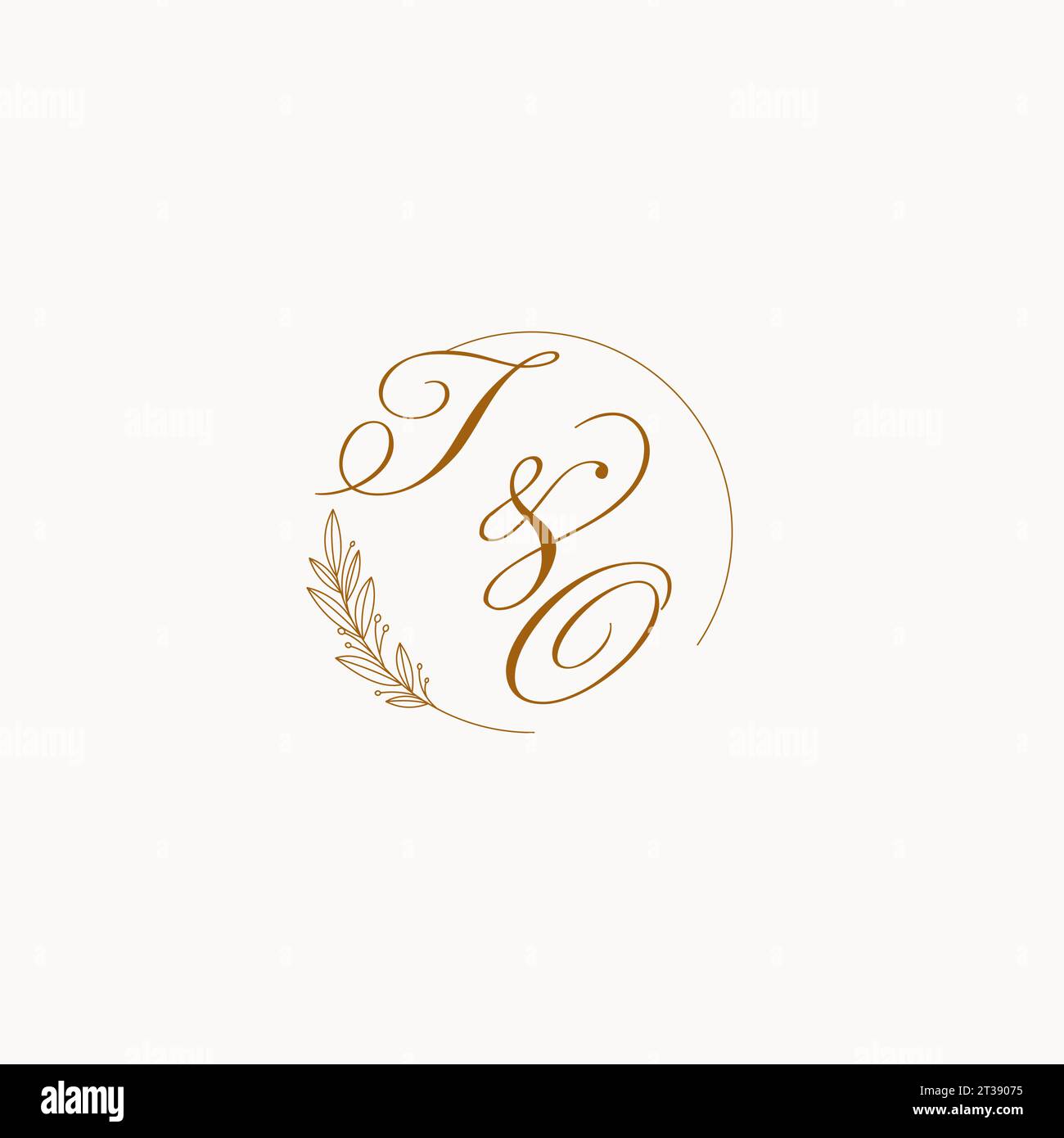 Initials TO wedding monogram logo with leaves and elegant circular ...