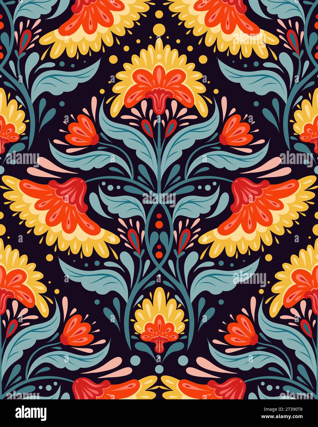 Vector contrast decorative seamless pattern with flower arrangement ...