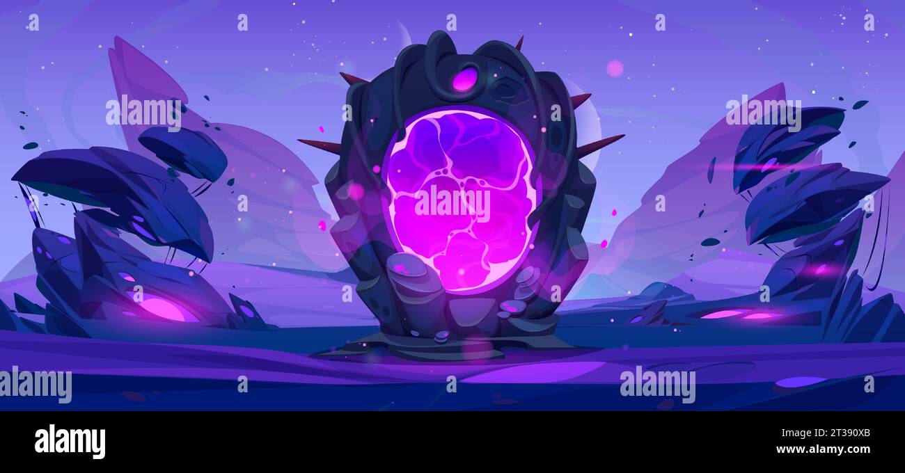 Fantasy magic portal. Space game gate on planet landscape background ...