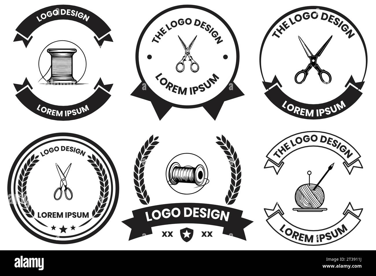 Tailoring and sewing equipment shop logo in flat line art style ...