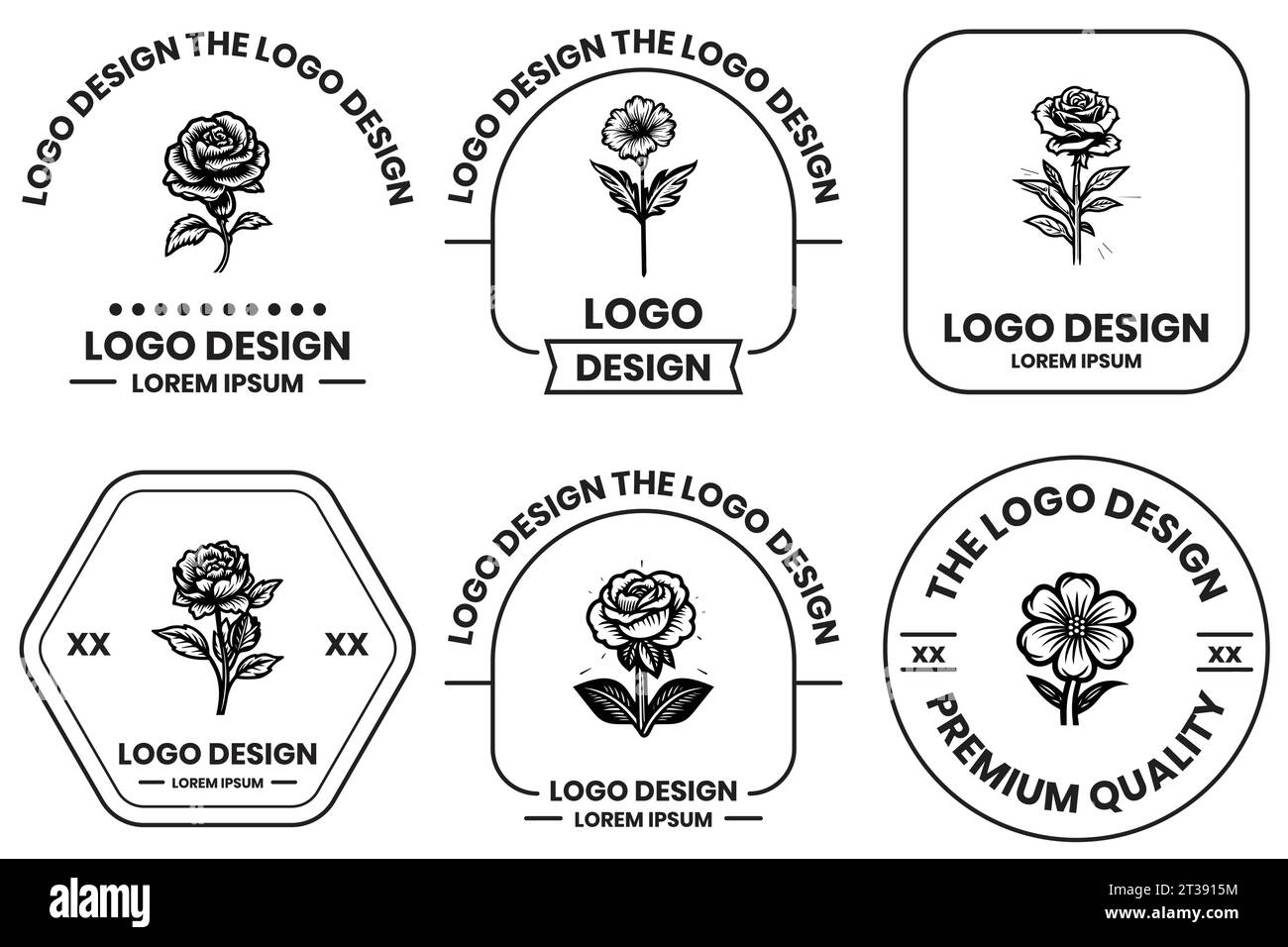 Flower or rose logo in flat line art style isolated on background Stock ...