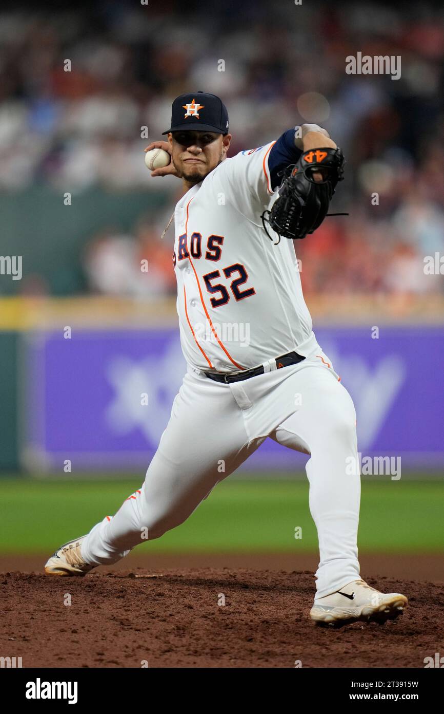 Houston Astros relief pitcher Bryan Abreu throws during the sixth ...