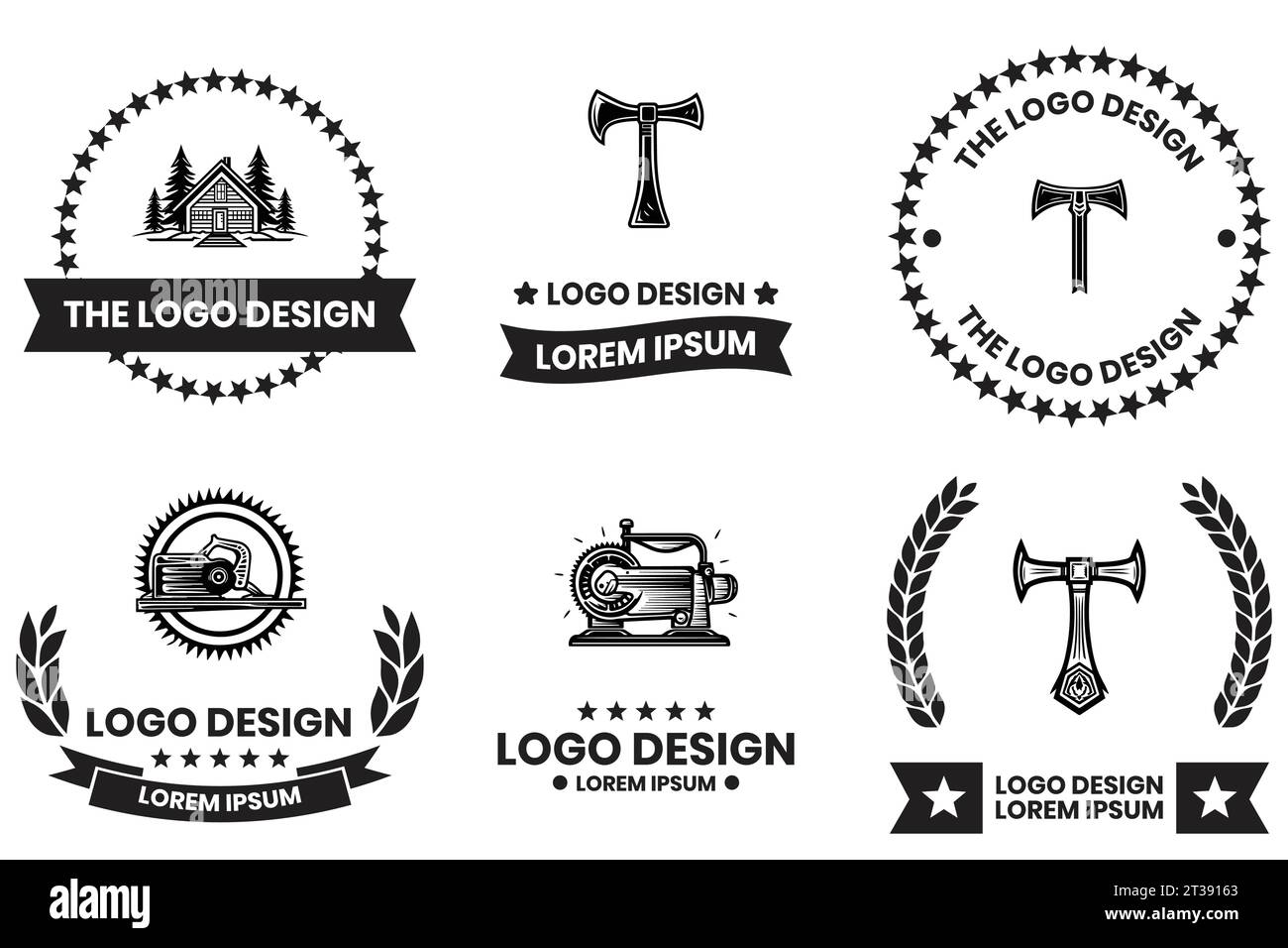 carpenter or construction shop logo in flat line art style isolated on ...